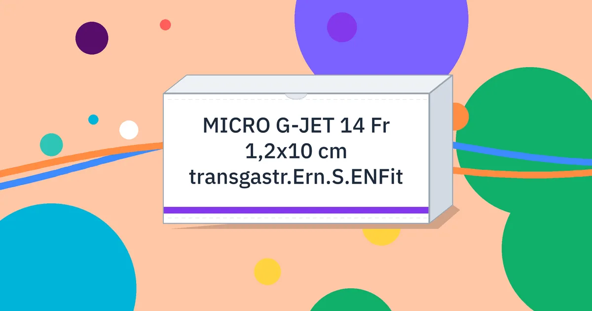 Symbolbild: Packung mit der Aufschrift MICRO G-JET 14 Fr 1,2x10 cm transgastr.Ern.S.ENFit (PZN 17818029) – Verfügbarkeit und Bezug in Apotheken in Frankfurt am Main