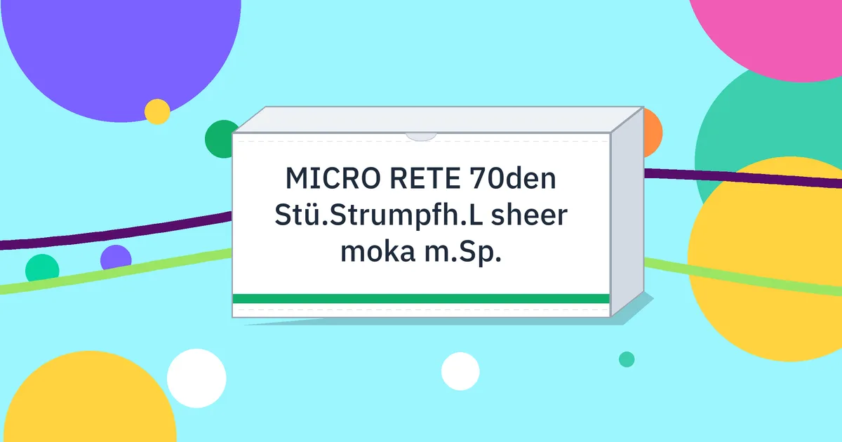 Symbolbild: Packung mit der Aufschrift MICRO RETE 70den Stü.Strumpfh.L sheer moka m.Sp. (PZN 06450342) – Verfügbarkeit und Bezug in Apotheken in Frankfurt am Main