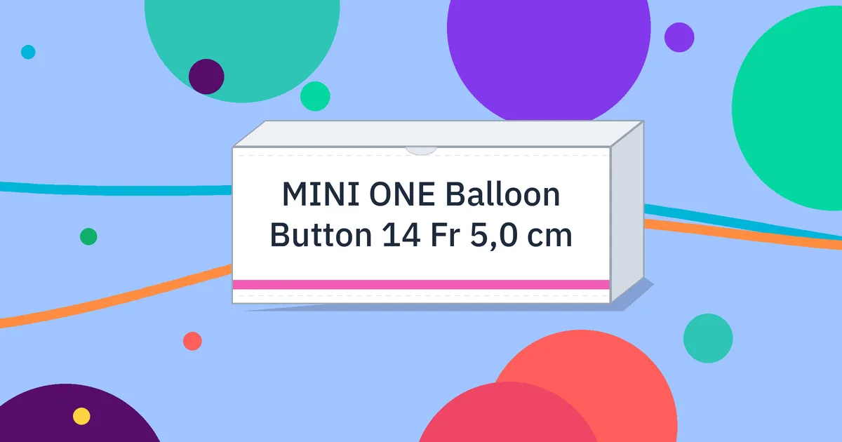 Symbolbild: Packung mit der Aufschrift MINI ONE Balloon Button 14 Fr 5,0 cm (PZN 14341986) – Verfügbarkeit und Bezug in Apotheken in Frankfurt am Main