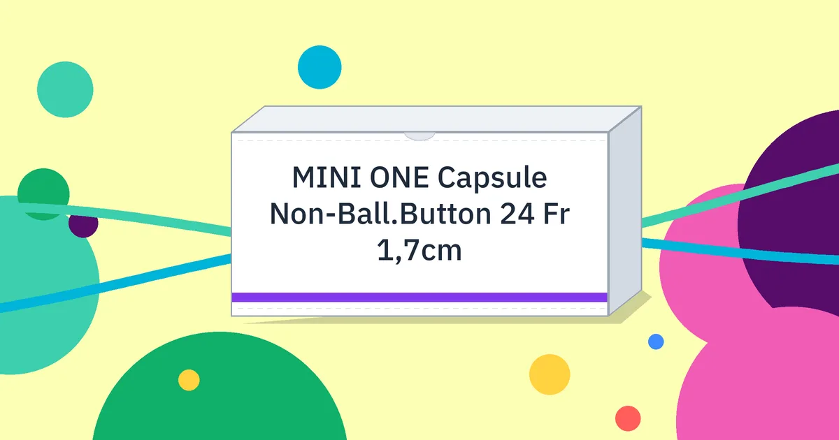 Symbolbild: Packung mit der Aufschrift MINI ONE Capsule Non-Ball.Button 24 Fr 1,7cm (PZN 14343904) – Verfügbarkeit und Bezug in Apotheken in Frankfurt am Main