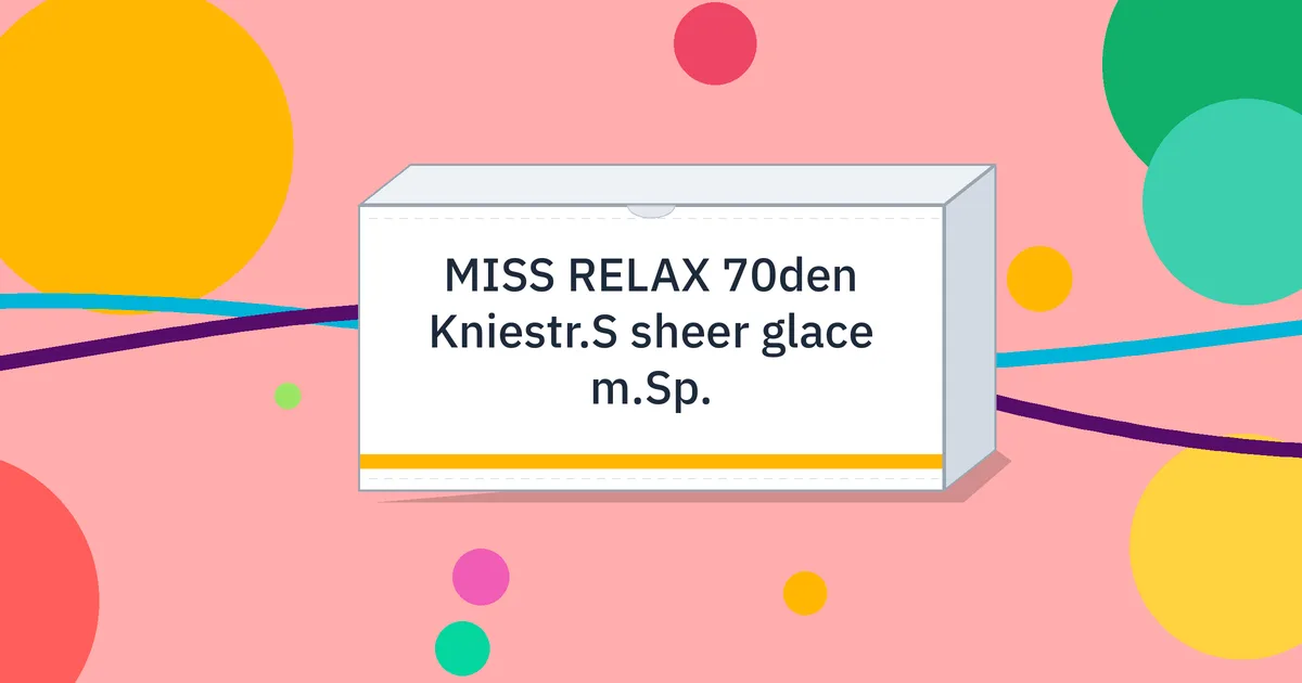 Symbolbild: Packung mit der Aufschrift MISS RELAX 70den Kniestr.S sheer glace m.Sp. (PZN 04270280) – Verfügbarkeit und Bezug in Apotheken in Frankfurt am Main