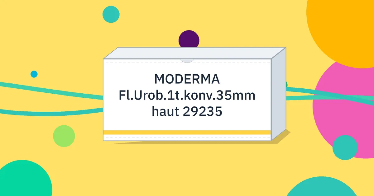 Symbolbild: Packung mit der Aufschrift MODERMA Fl.Urob.1t.konv.35mm haut 29235 (PZN 04195006) – Verfügbarkeit und Bezug in Apotheken in Frankfurt am Main