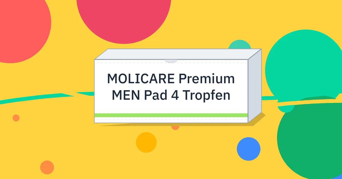 Symbolbild: Packung mit der Aufschrift MOLICARE Premium MEN Pad 4 Tropfen (PZN 18659231) – Verfügbarkeit und Bezug in Apotheken in Frankfurt am Main