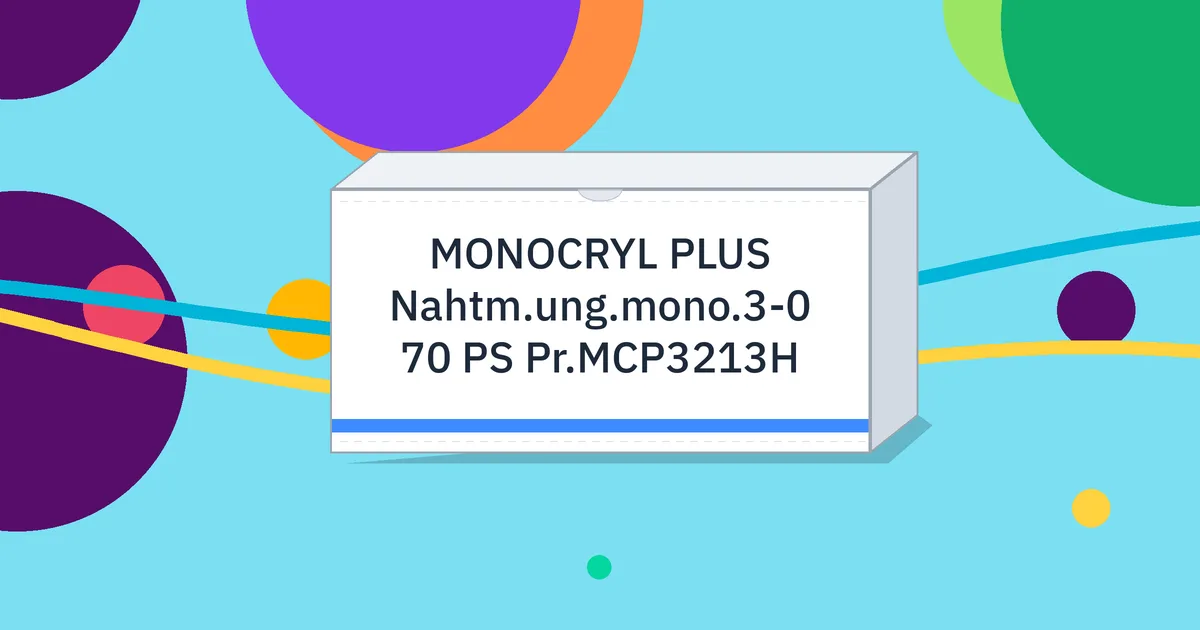 Symbolbild: Packung mit der Aufschrift MONOCRYL PLUS Nahtm.ung.mono.3-0 70 PS Pr.MCP3213H (PZN 16039174) – Verfügbarkeit und Bezug in Apotheken in Frankfurt am Main
