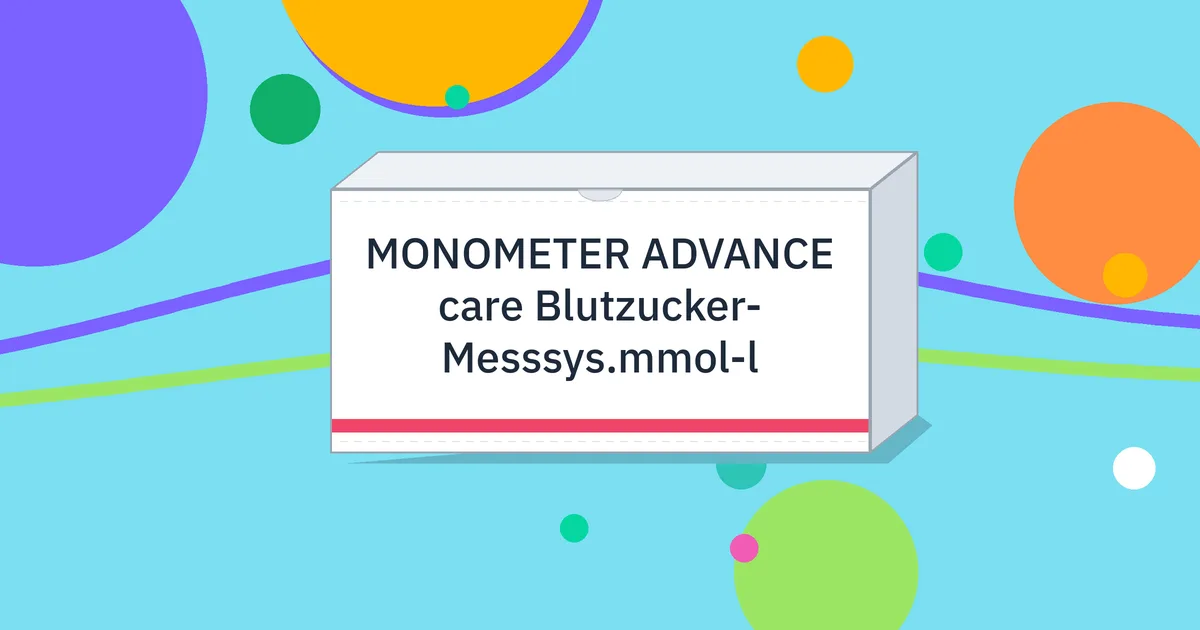 Symbolbild: Packung mit der Aufschrift MONOMETER ADVANCE care Blutzucker-Messsys.mmol-l (PZN 18839631) – Verfügbarkeit und Bezug in Apotheken in Frankfurt am Main