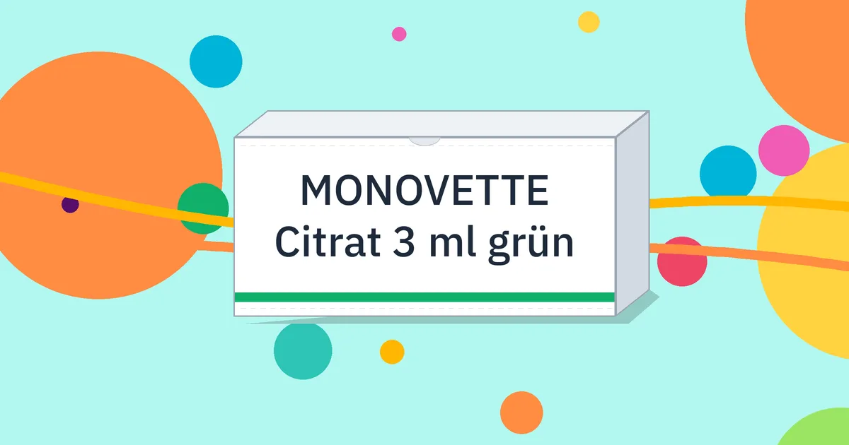 Symbolbild: Packung mit der Aufschrift MONOVETTE Citrat 3 ml grün (PZN 09690957) – Verfügbarkeit und Bezug in Apotheken in Frankfurt am Main