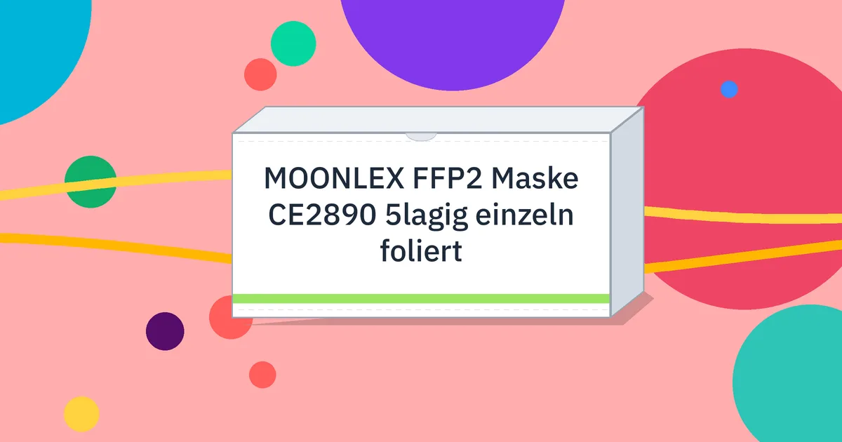 Symbolbild: Packung mit der Aufschrift MOONLEX FFP2 Maske CE2890 5lagig einzeln foliert (PZN 19868971) – Verfügbarkeit und Bezug in Apotheken in Frankfurt am Main