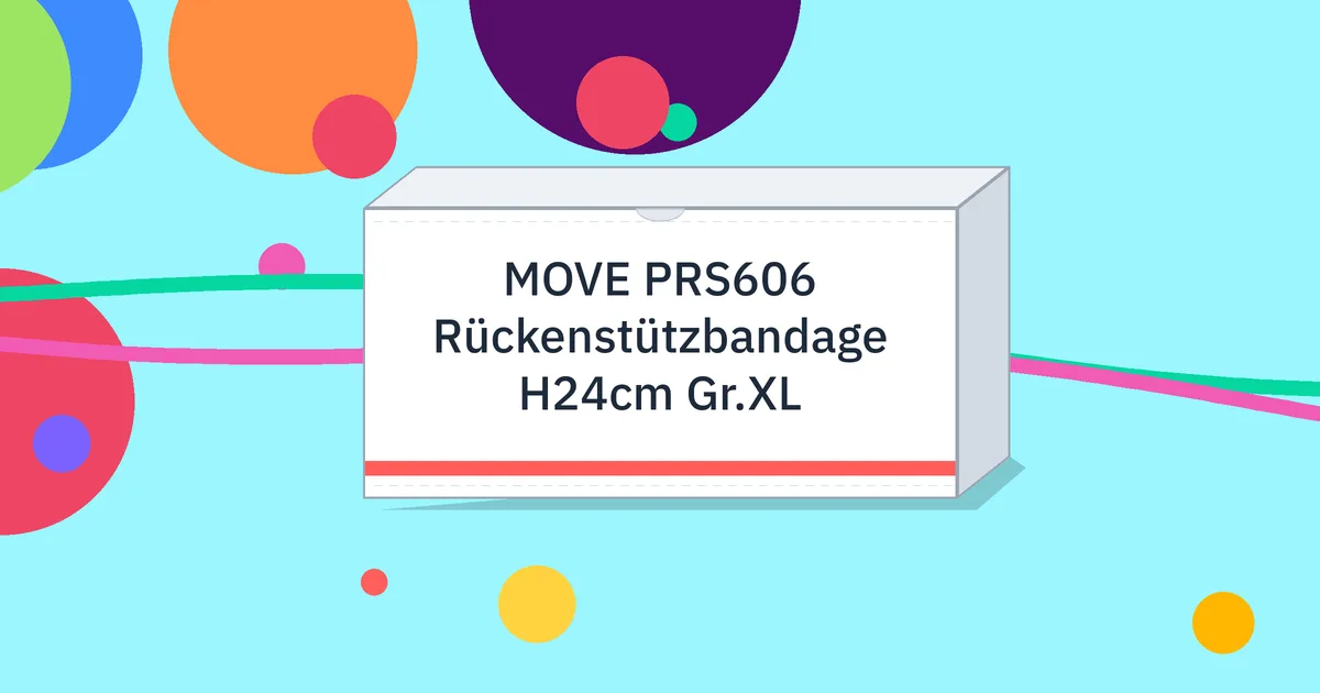 Symbolbild: Packung mit der Aufschrift MOVE PRS606 Rückenstützbandage H24cm Gr.XL (PZN 19133382) – Verfügbarkeit und Bezug in Apotheken in Frankfurt am Main