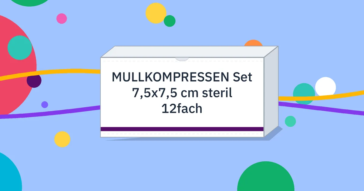 Symbolbild: Packung mit der Aufschrift MULLKOMPRESSEN Set 7,5x7,5 cm steril 12fach (PZN 09945972) – Verfügbarkeit und Bezug in Apotheken in Frankfurt am Main