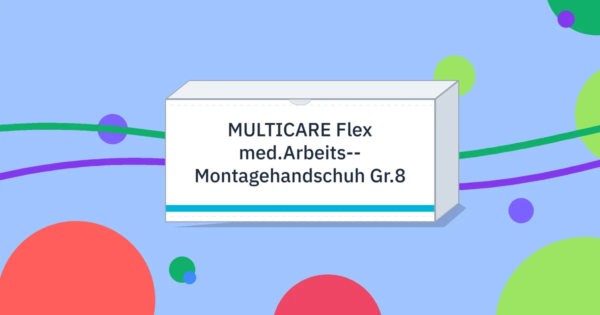 Symbolbild: Packung mit der Aufschrift MULTICARE Flex med.Arbeits--Montagehandschuh Gr.8 (PZN 18130826) – Verfügbarkeit und Bezug in Apotheken in Frankfurt am Main