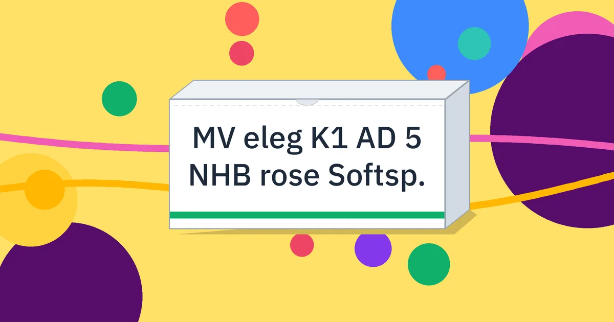 Symbolbild: Packung mit der Aufschrift MV eleg K1 AD 5 NHB rose Softsp. (PZN 15674632) – Verfügbarkeit und Bezug in Apotheken in Frankfurt am Main
