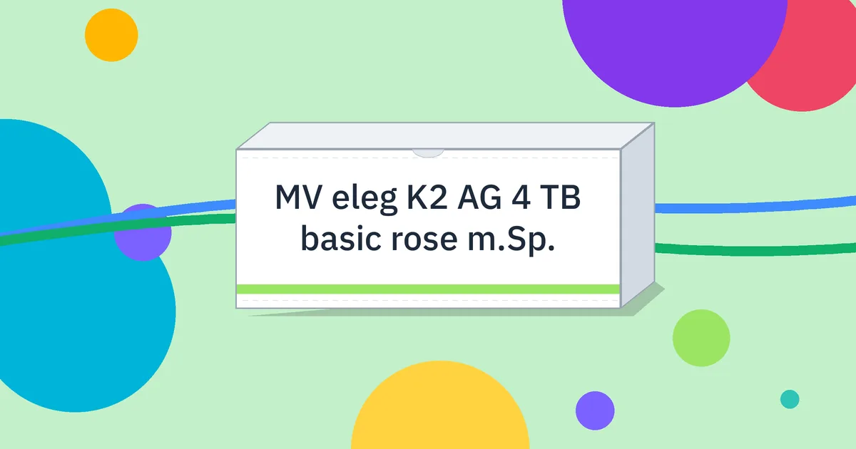 Symbolbild: Packung mit der Aufschrift MV eleg K2 AG 4 TB basic rose m.Sp. (PZN 14700793) – Verfügbarkeit und Bezug in Apotheken in Frankfurt am Main
