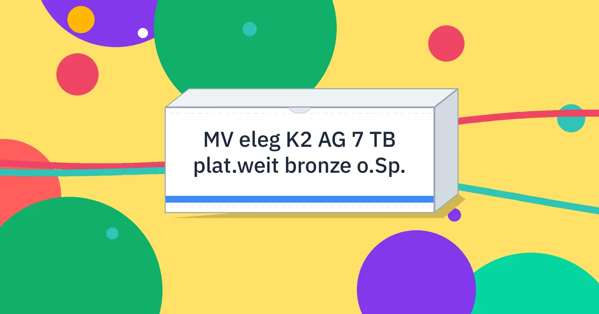 Symbolbild: Packung mit der Aufschrift MV eleg K2 AG 7 TB plat.weit bronze o.Sp. (PZN 14718310) – Verfügbarkeit und Bezug in Apotheken in Frankfurt am Main