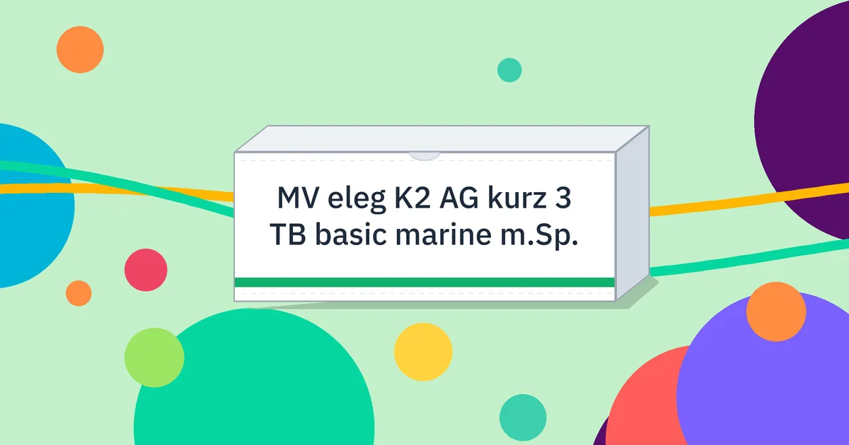 Symbolbild: Packung mit der Aufschrift MV eleg K2 AG kurz 3 TB basic marine m.Sp. (PZN 15284397) – Verfügbarkeit und Bezug in Apotheken in Frankfurt am Main