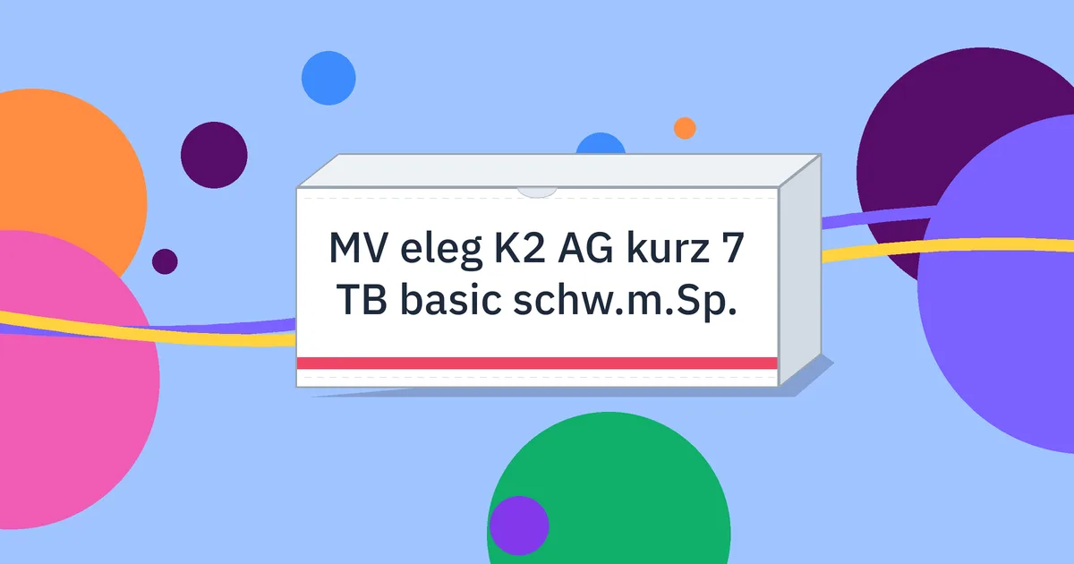 Symbolbild: Packung mit der Aufschrift MV eleg K2 AG kurz 7 TB basic schw.m.Sp. (PZN 00201129) – Verfügbarkeit und Bezug in Apotheken in Frankfurt am Main