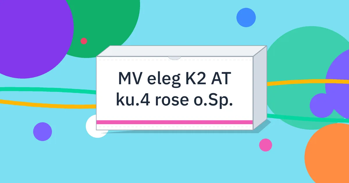 Symbolbild: Packung mit der Aufschrift MV eleg K2 AT ku.4 rose o.Sp. (PZN 15288343) – Verfügbarkeit und Bezug in Apotheken in Frankfurt am Main