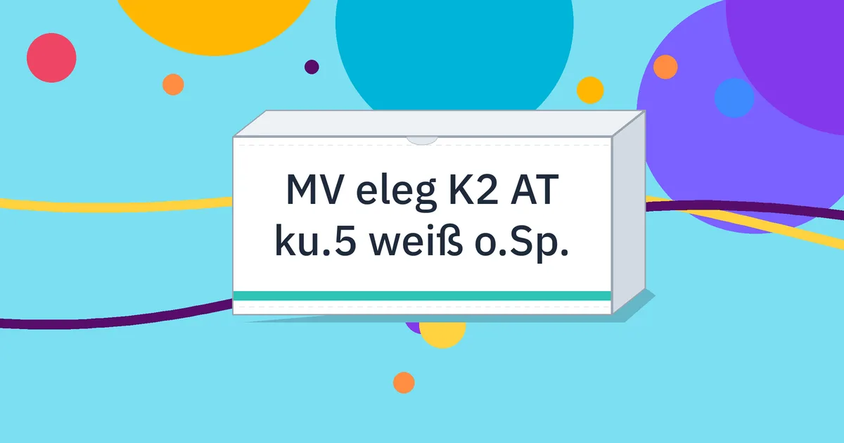 Symbolbild: Packung mit der Aufschrift MV eleg K2 AT ku.5 weiß o.Sp. (PZN 00312840) – Verfügbarkeit und Bezug in Apotheken in Frankfurt am Main
