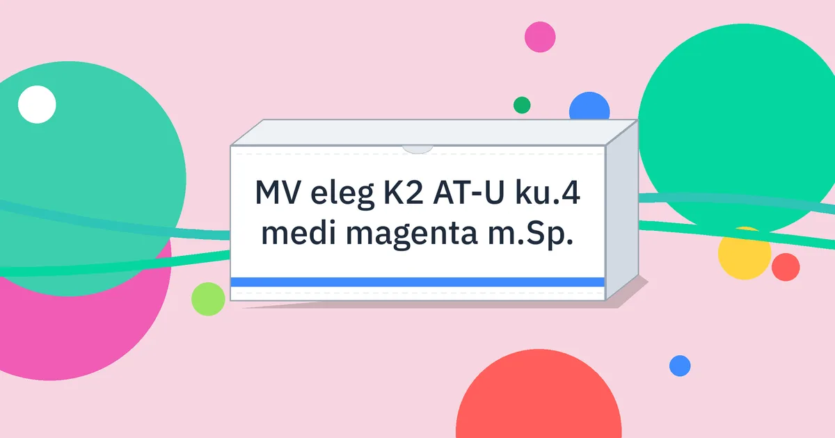 Symbolbild: Packung mit der Aufschrift MV eleg K2 AT-U ku.4 medi magenta m.Sp. (PZN 15291718) – Verfügbarkeit und Bezug in Apotheken in Frankfurt am Main