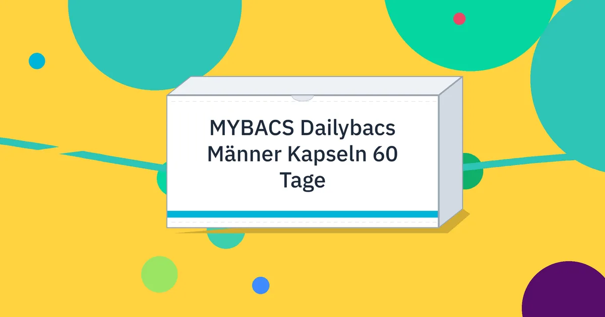 Symbolbild: Packung mit der Aufschrift MYBACS Dailybacs Männer Kapseln 60 Tage (PZN 18227750) – Verfügbarkeit und Bezug in Apotheken in Frankfurt am Main