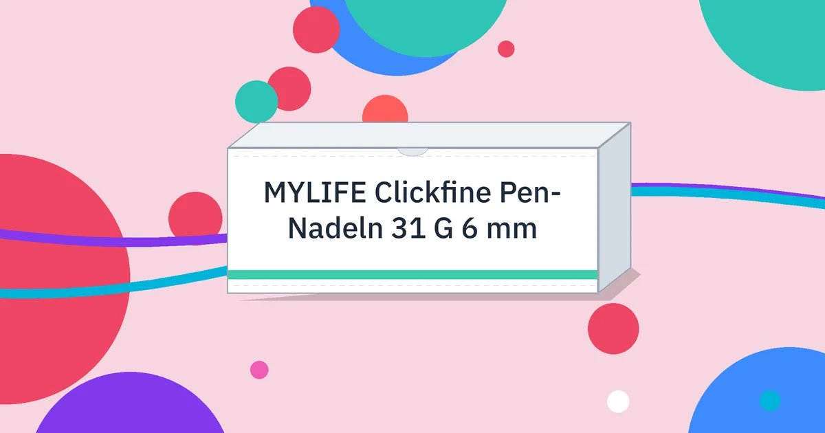 Symbolbild: Packung mit der Aufschrift MYLIFE Clickfine Pen-Nadeln 31 G 6 mm (PZN 11340029) – Verfügbarkeit und Bezug in Apotheken in Frankfurt am Main