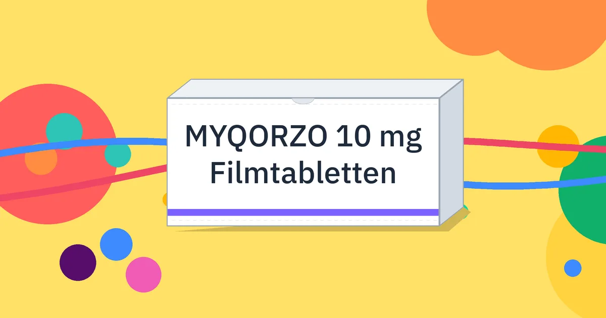 Symbolbild: Packung mit der Aufschrift MYQORZO 10 mg Filmtabletten (PZN 20231256) – Verfügbarkeit und Bezug in Apotheken in Frankfurt am Main