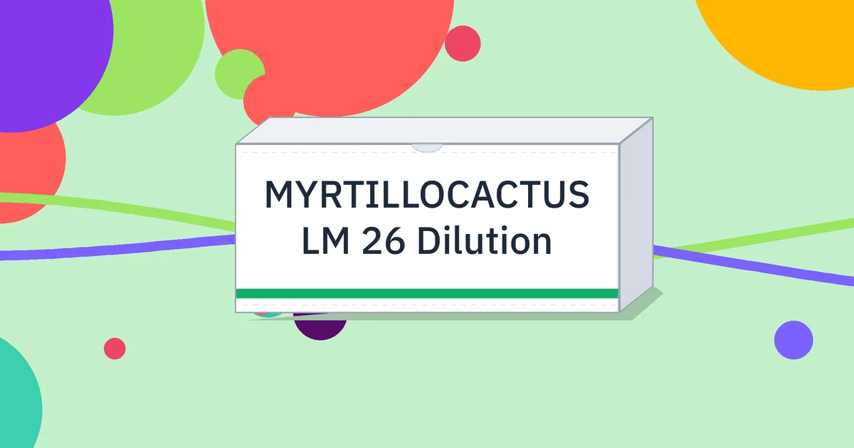 Symbolbild: Packung mit der Aufschrift MYRTILLOCACTUS LM 26 Dilution (PZN 13613201) – Verfügbarkeit und Bezug in Apotheken in Frankfurt am Main