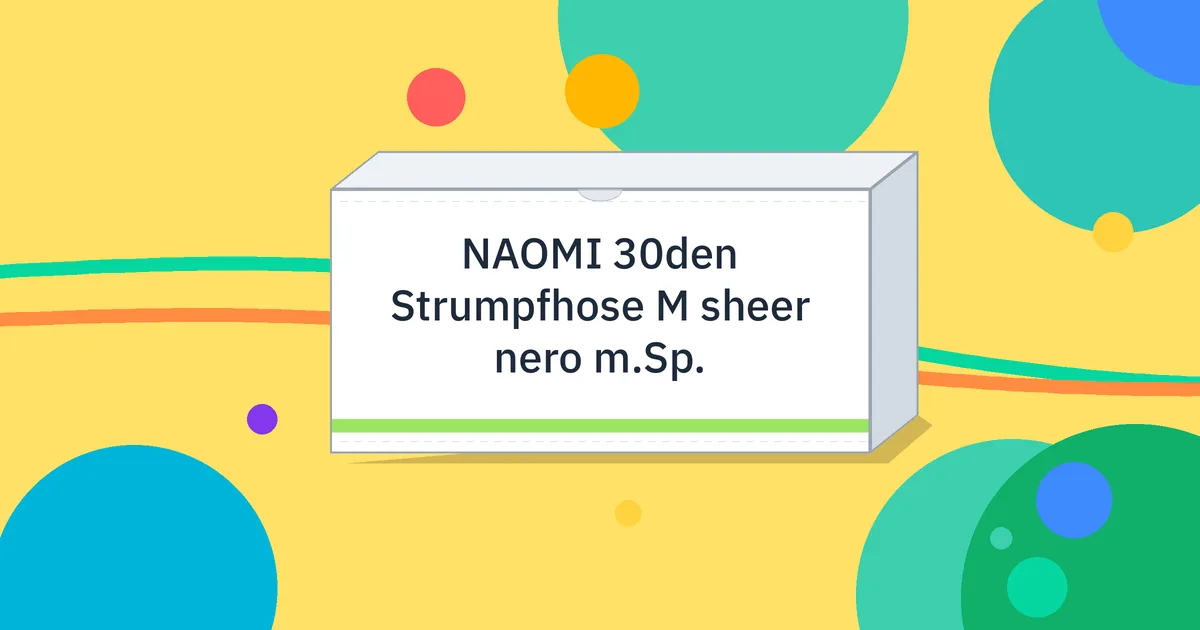 Symbolbild: Packung mit der Aufschrift NAOMI 30den Strumpfhose M sheer nero m.Sp. (PZN 16178757) – Verfügbarkeit und Bezug in Apotheken in Frankfurt am Main
