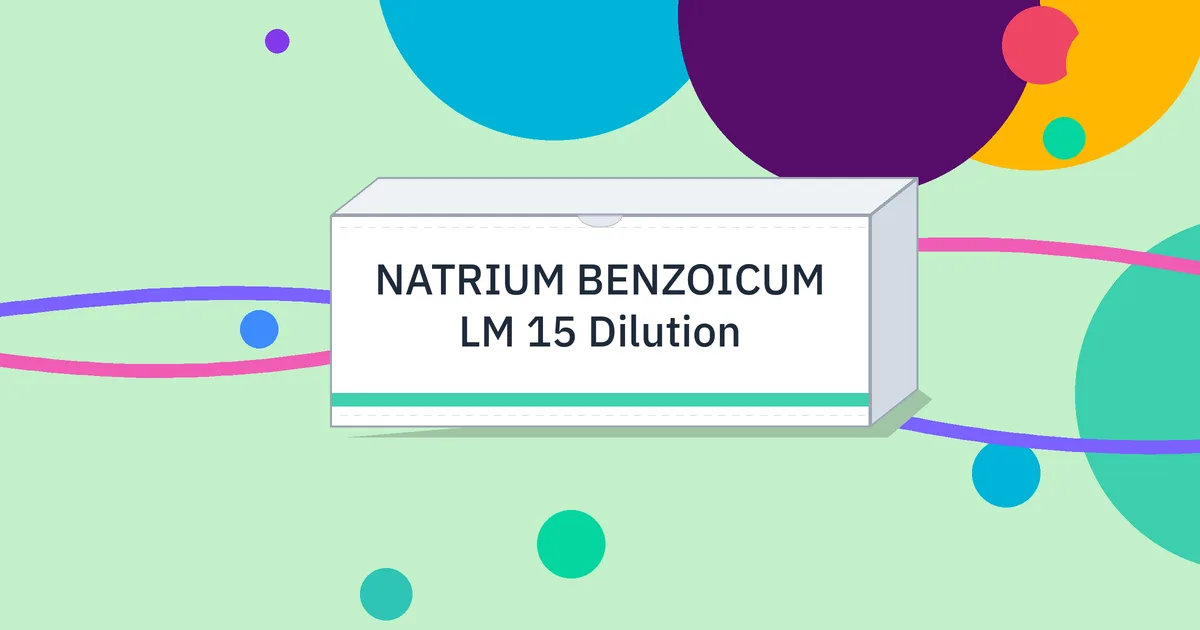 Symbolbild: Packung mit der Aufschrift NATRIUM BENZOICUM LM 15 Dilution (PZN 12959825) – Verfügbarkeit und Bezug in Apotheken in Frankfurt am Main