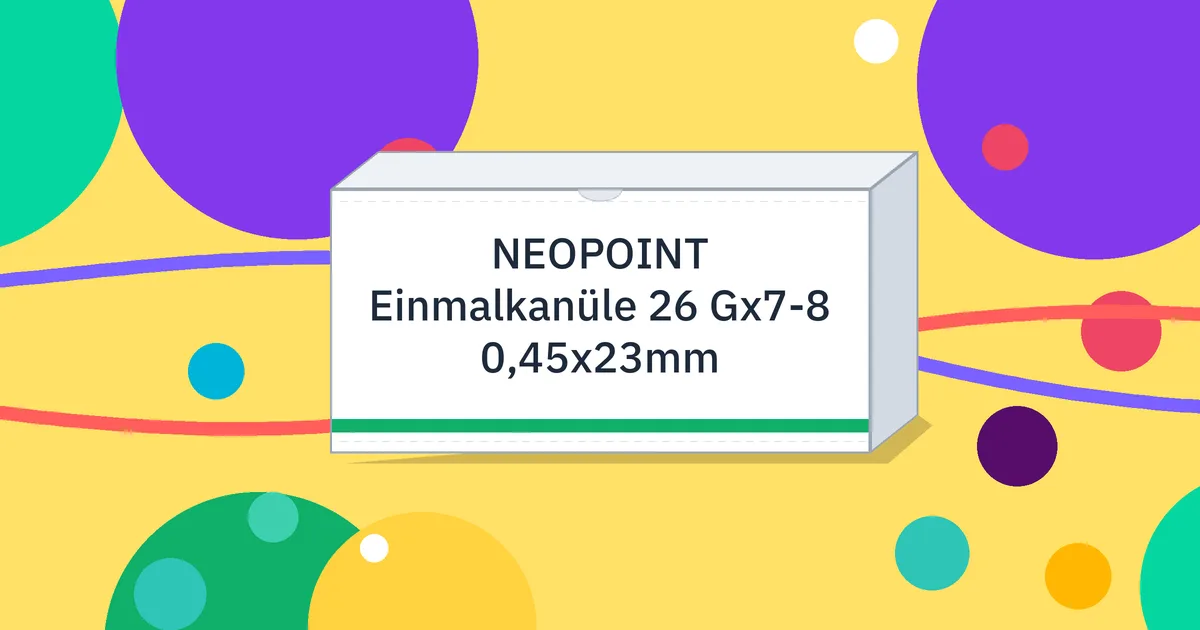 Symbolbild: Packung mit der Aufschrift NEOPOINT Einmalkanüle 26 Gx7-8 0,45x23mm (PZN 18012015) – Verfügbarkeit und Bezug in Apotheken in Frankfurt am Main