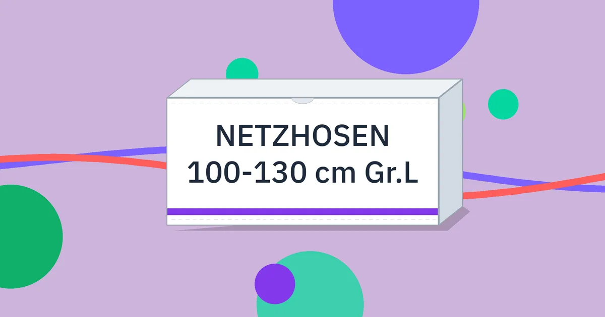 Symbolbild: Packung mit der Aufschrift NETZHOSEN 100-130 cm Gr.L (PZN 10831713) – Verfügbarkeit und Bezug in Apotheken in Frankfurt am Main