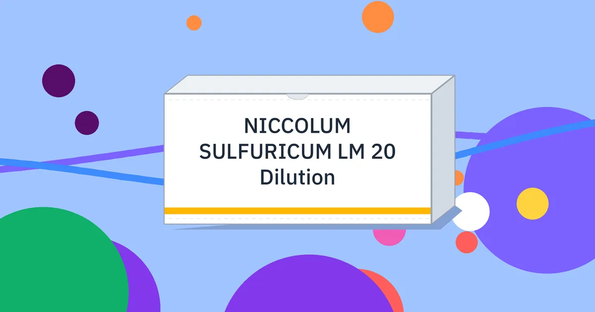 Symbolbild: Packung mit der Aufschrift NICCOLUM SULFURICUM LM 20 Dilution (PZN 12968729) – Verfügbarkeit und Bezug in Apotheken in Frankfurt am Main
