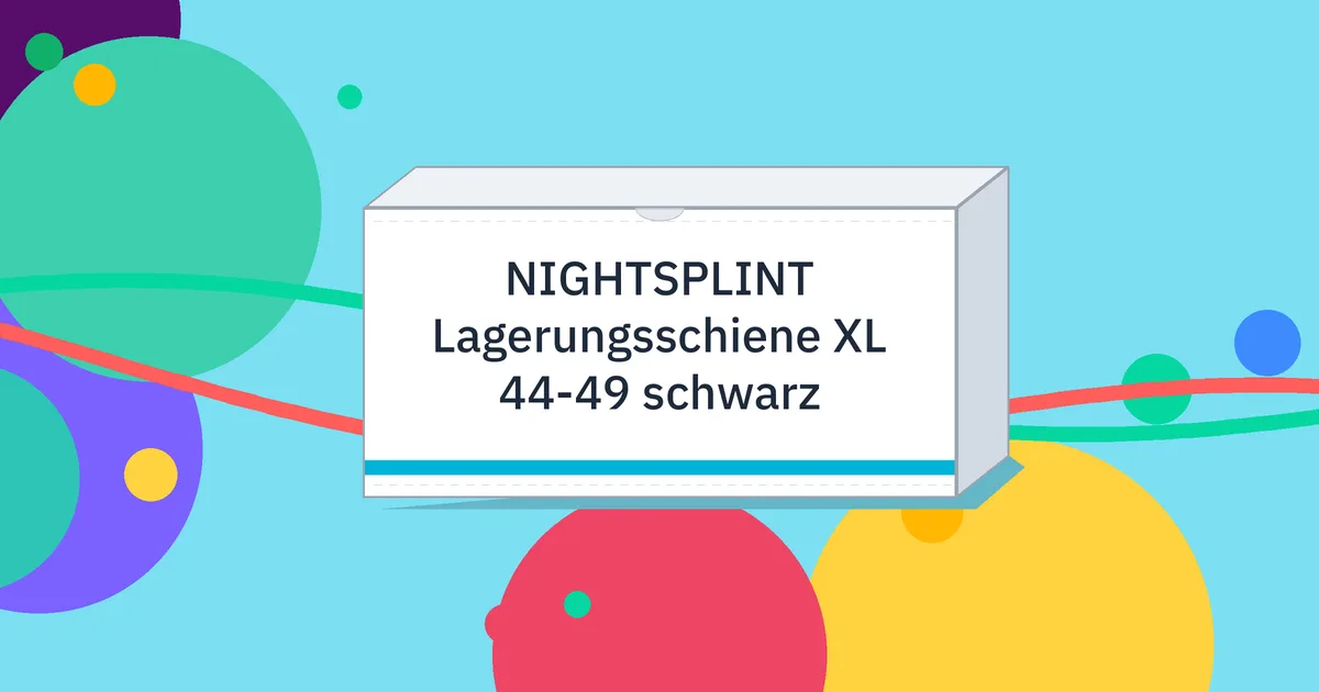 Symbolbild: Packung mit der Aufschrift NIGHTSPLINT Lagerungsschiene XL 44-49 schwarz (PZN 16630737) – Verfügbarkeit und Bezug in Apotheken in Frankfurt am Main