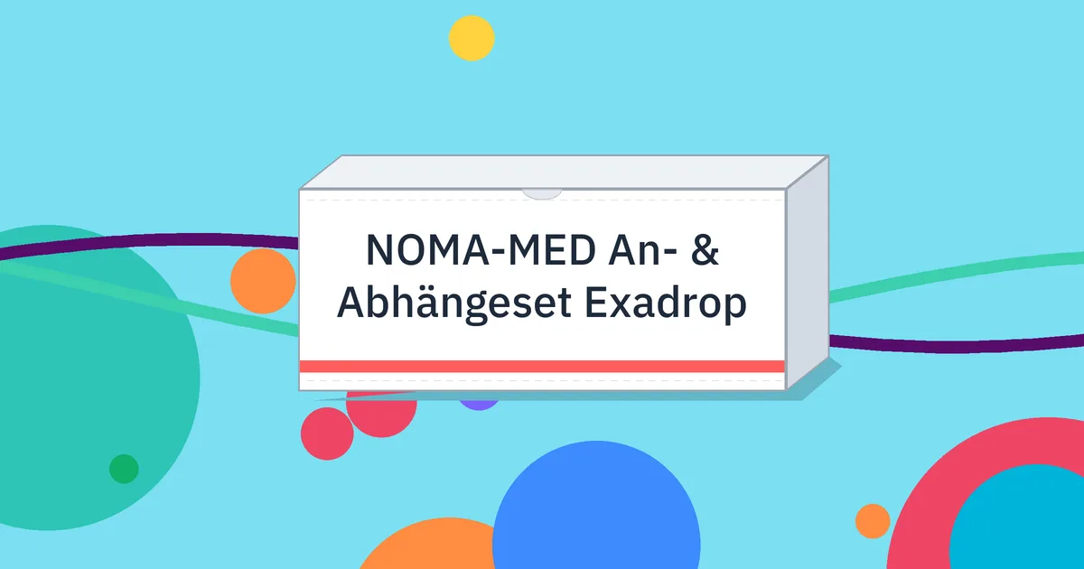Symbolbild: Packung mit der Aufschrift NOMA-MED An- & Abhängeset Exadrop (PZN 16229325) – Verfügbarkeit und Bezug in Apotheken in Frankfurt am Main