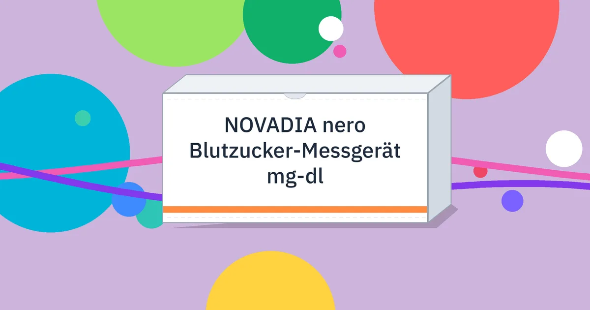 Symbolbild: Packung mit der Aufschrift NOVADIA nero Blutzucker-Messgerät mg-dl (PZN 18087409) – Verfügbarkeit und Bezug in Apotheken in Frankfurt am Main
