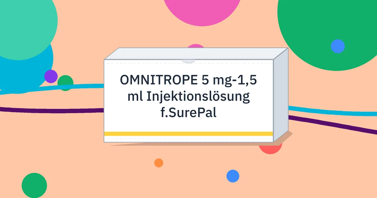 Symbolbild: Packung mit der Aufschrift OMNITROPE 5 mg-1,5 ml Injektionslösung f.SurePal (PZN 20037904) – Verfügbarkeit und Bezug in Apotheken in Frankfurt am Main