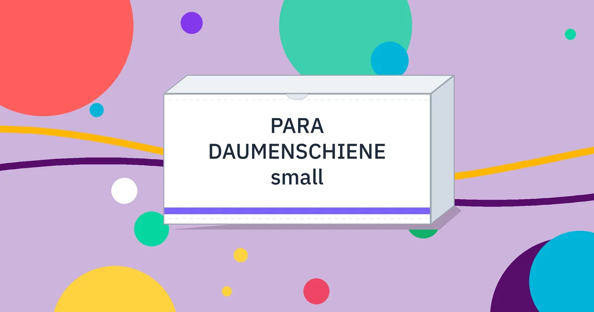 Symbolbild: Packung mit der Aufschrift PARA DAUMENSCHIENE small (PZN 06990713) – Verfügbarkeit und Bezug in Apotheken in Frankfurt am Main