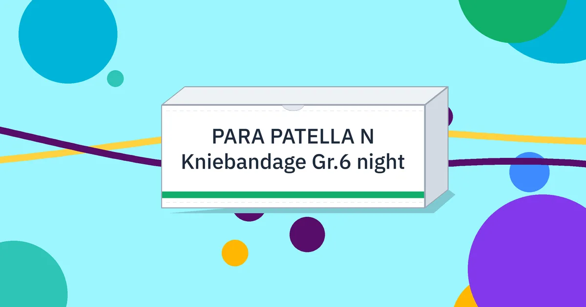 Symbolbild: Packung mit der Aufschrift PARA PATELLA N Kniebandage Gr.6 night (PZN 13763892) – Verfügbarkeit und Bezug in Apotheken in Frankfurt am Main