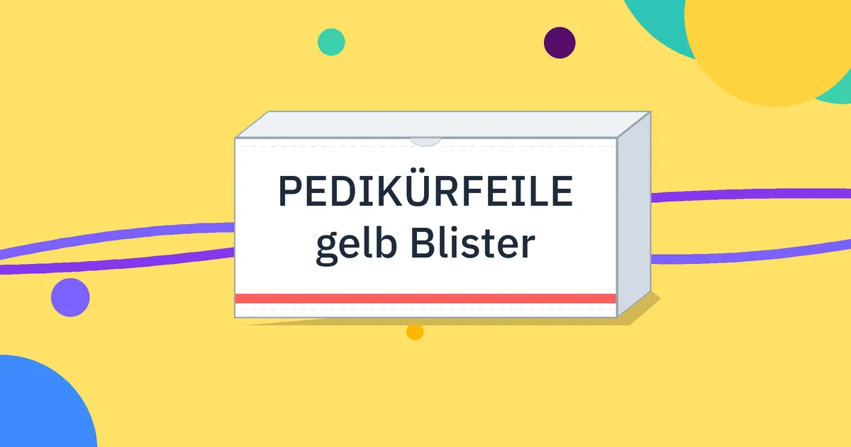 Symbolbild: Packung mit der Aufschrift PEDIKÜRFEILE gelb Blister (PZN 01602913) – Verfügbarkeit und Bezug in Apotheken in Frankfurt am Main