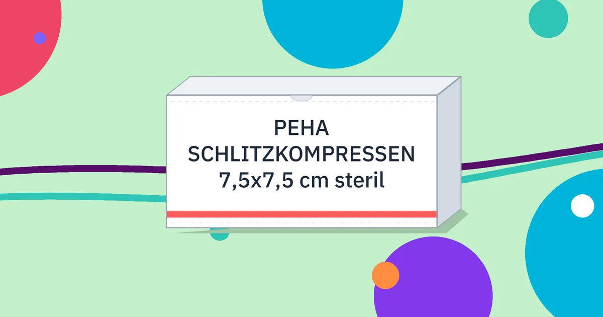 Symbolbild: Packung mit der Aufschrift PEHA SCHLITZKOMPRESSEN 7,5x7,5 cm steril (PZN 13745339) – Verfügbarkeit und Bezug in Apotheken in Frankfurt am Main