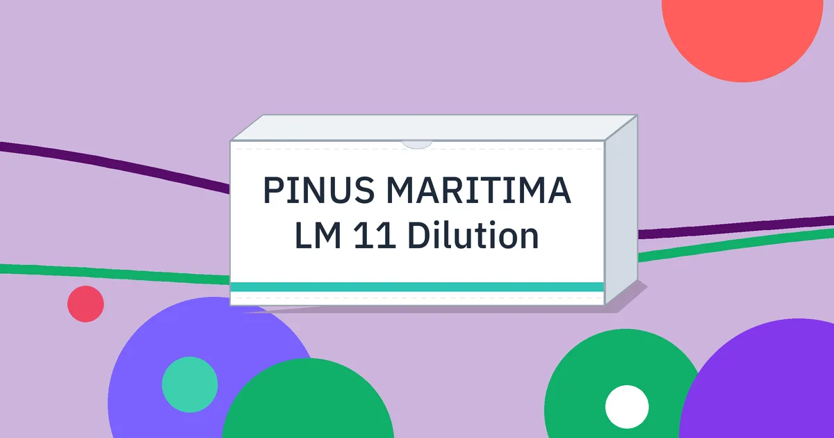Symbolbild: Packung mit der Aufschrift PINUS MARITIMA LM 11 Dilution (PZN 13644325) – Verfügbarkeit und Bezug in Apotheken in Frankfurt am Main
