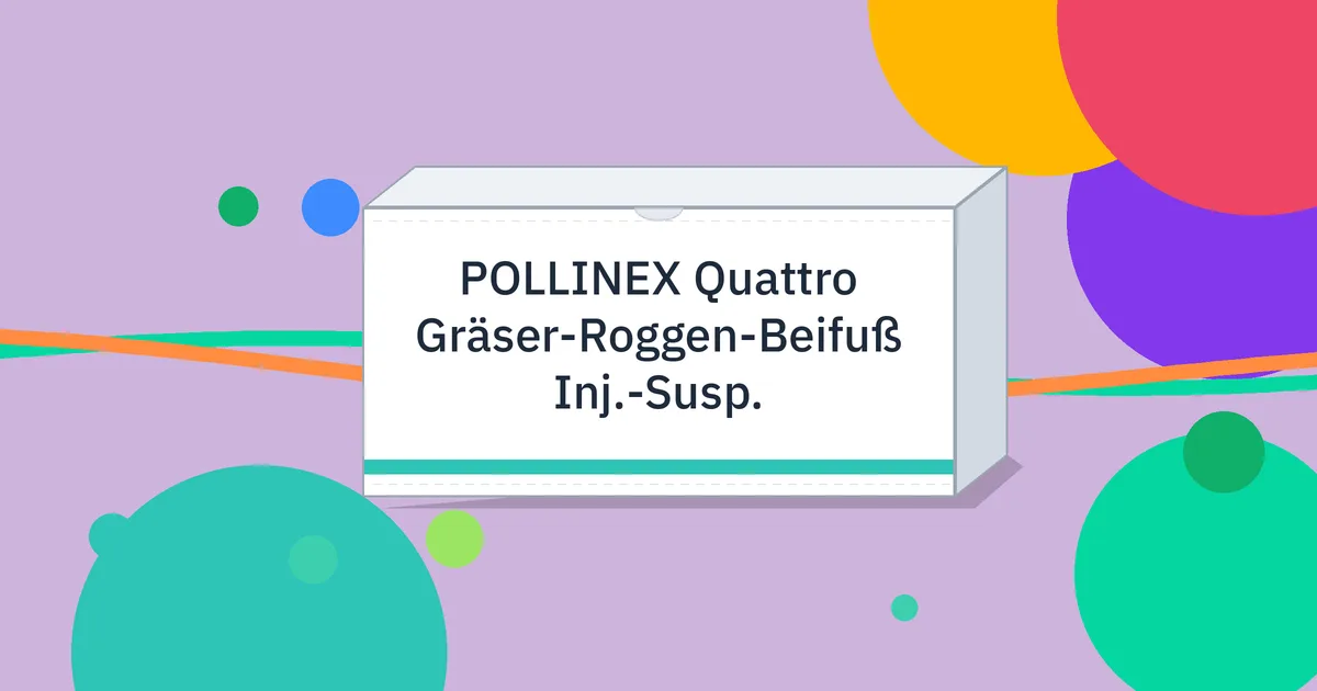 Symbolbild: Packung mit der Aufschrift POLLINEX Quattro Gräser-Roggen-Beifuß Inj.-Susp. (PZN 13593303) – Verfügbarkeit und Bezug in Apotheken in Frankfurt am Main
