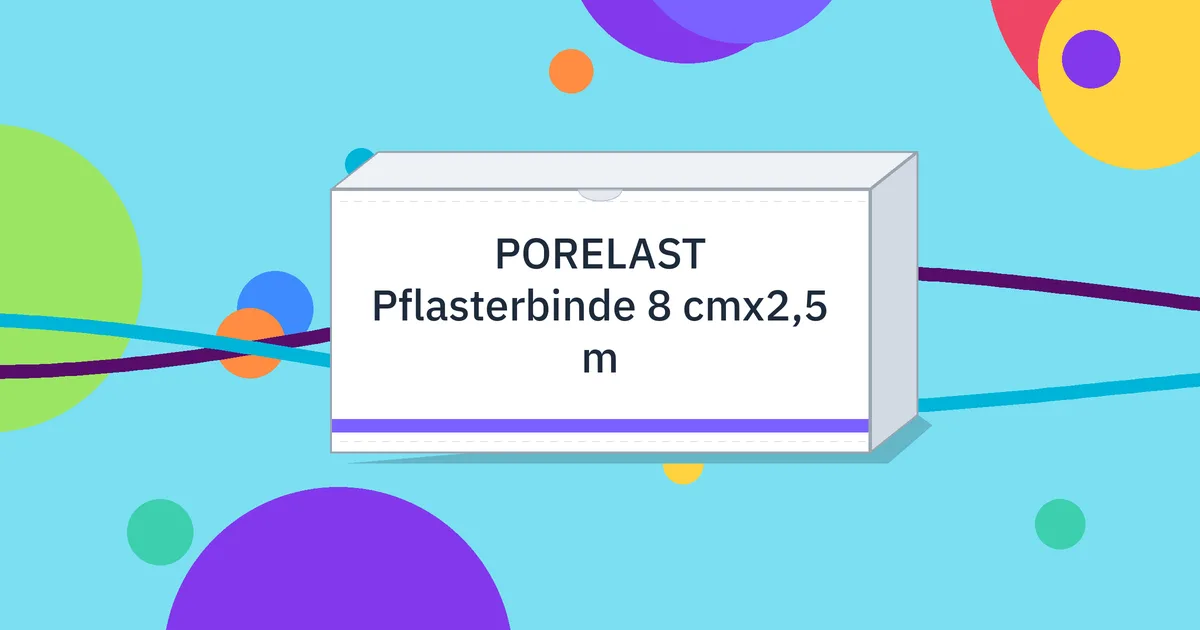 Symbolbild: Packung mit der Aufschrift PORELAST Pflasterbinde 8 cmx2,5 m (PZN 07189928) – Verfügbarkeit und Bezug in Apotheken in Frankfurt am Main