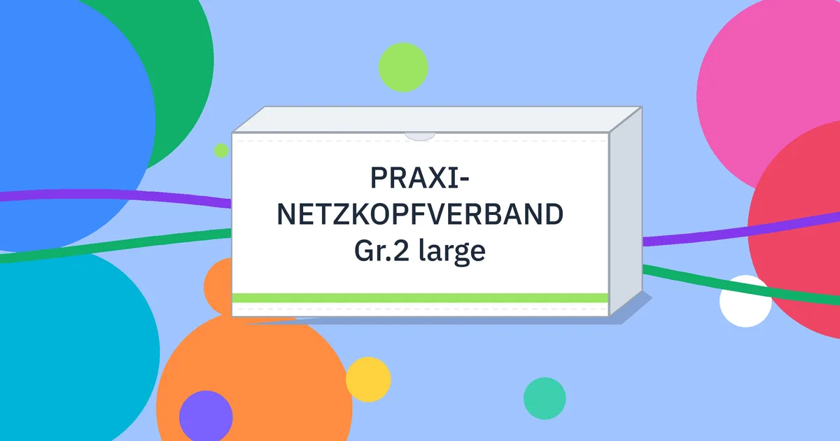 Symbolbild: Packung mit der Aufschrift PRAXI-NETZKOPFVERBAND Gr.2 large (PZN 12827532) – Verfügbarkeit und Bezug in Apotheken in Frankfurt am Main