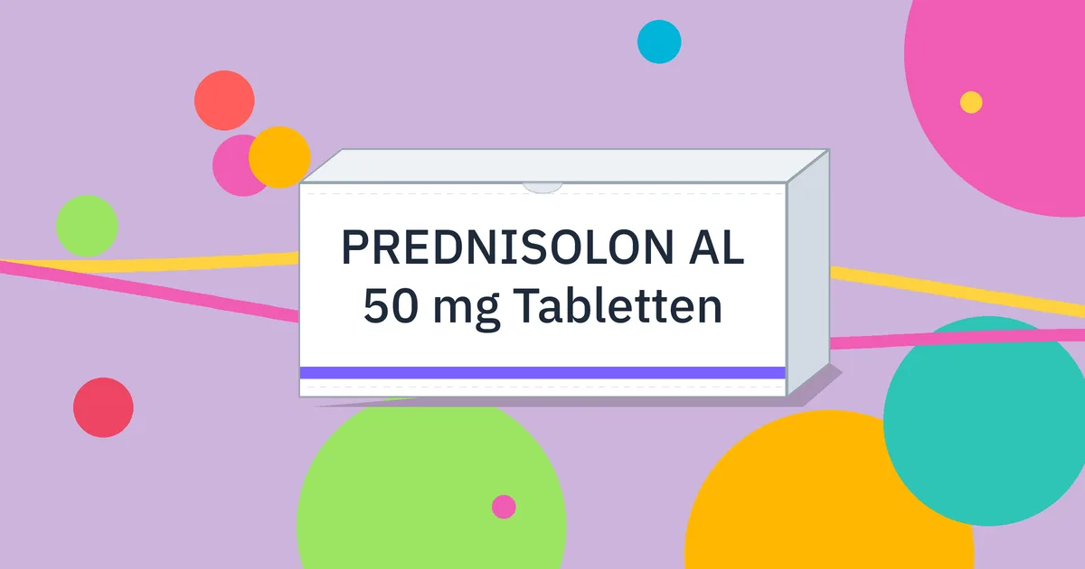 Symbolbild: Packung mit der Aufschrift PREDNISOLON AL 50 mg Tabletten (PZN 04216168) – Verfügbarkeit und Bezug in Apotheken in Frankfurt am Main
