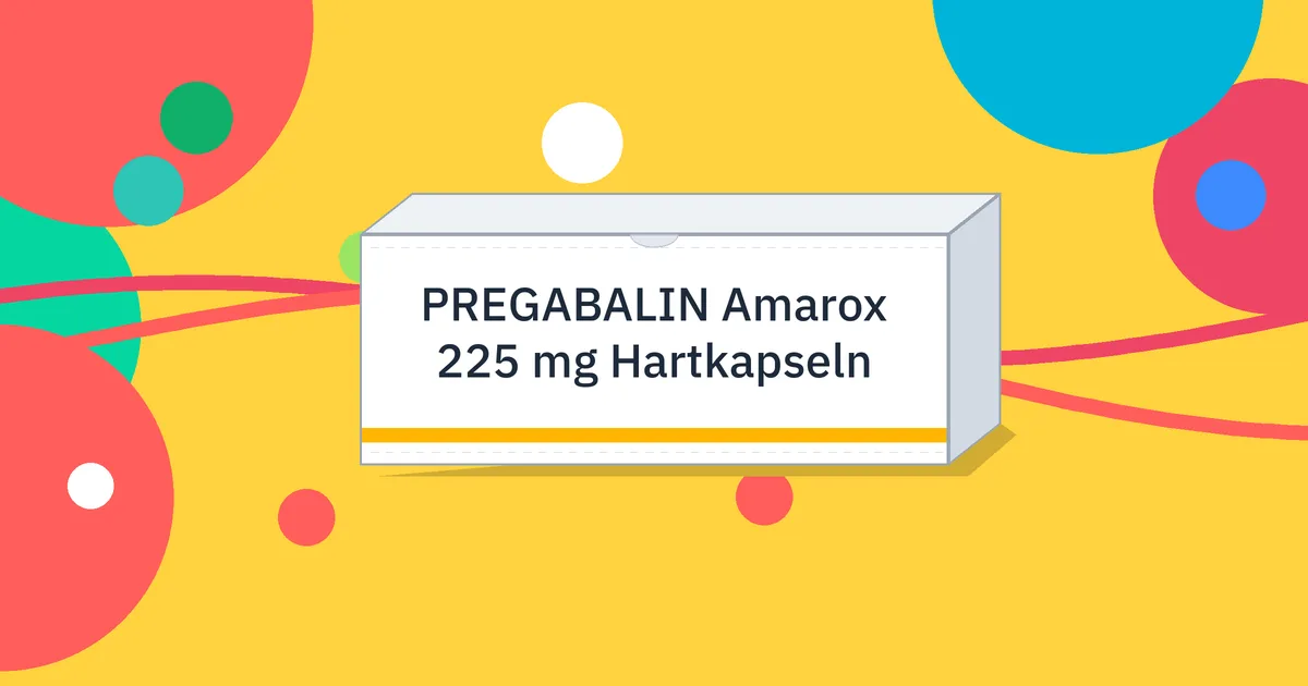 Symbolbild: Packung mit der Aufschrift PREGABALIN Amarox 225 mg Hartkapseln (PZN 16805289) – Verfügbarkeit und Bezug in Apotheken in Frankfurt am Main