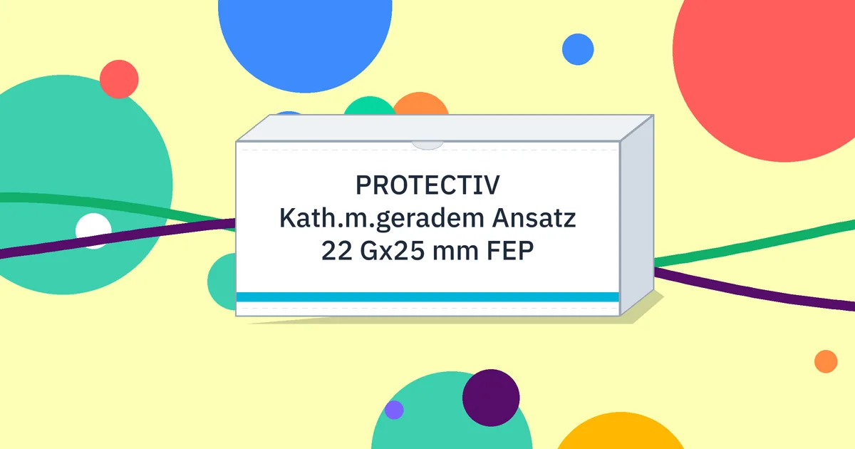 Symbolbild: Packung mit der Aufschrift PROTECTIV Kath.m.geradem Ansatz 22 Gx25 mm FEP (PZN 08420753) – Verfügbarkeit und Bezug in Apotheken in Frankfurt am Main