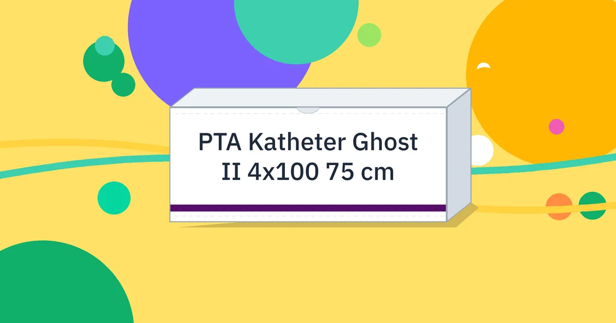 Symbolbild: Packung mit der Aufschrift PTA Katheter Ghost II 4x100 75 cm (PZN 00116665) – Verfügbarkeit und Bezug in Apotheken in Frankfurt am Main