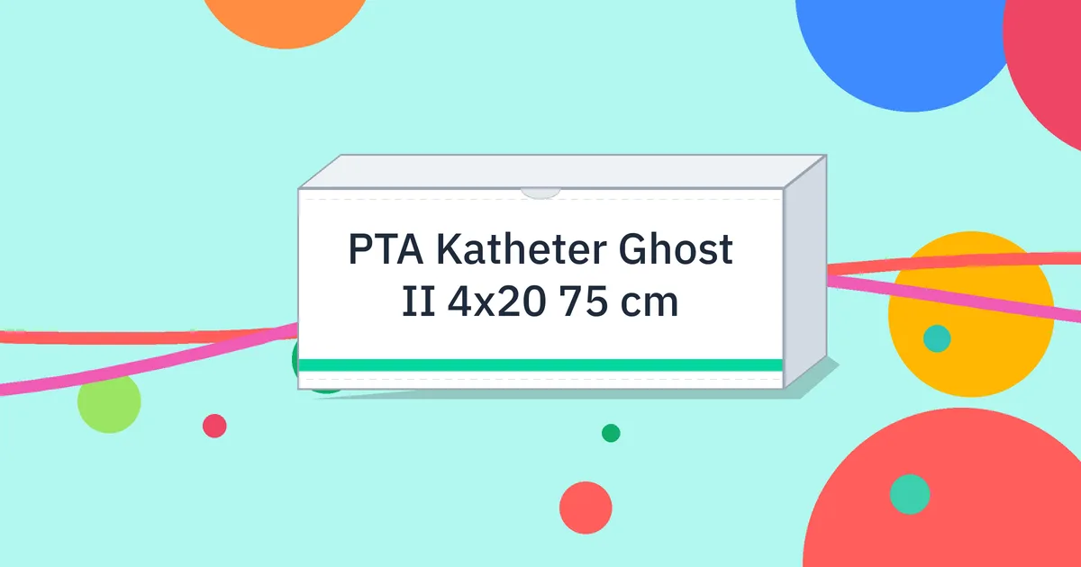 Symbolbild: Packung mit der Aufschrift PTA Katheter Ghost II 4x20 75 cm (PZN 00115536) – Verfügbarkeit und Bezug in Apotheken in Frankfurt am Main