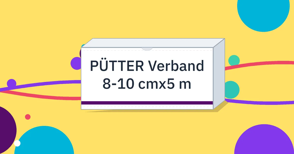 Symbolbild: Packung mit der Aufschrift PÜTTER Verband 8-10 cmx5 m (PZN 19703483) – Verfügbarkeit und Bezug in Apotheken in Frankfurt am Main