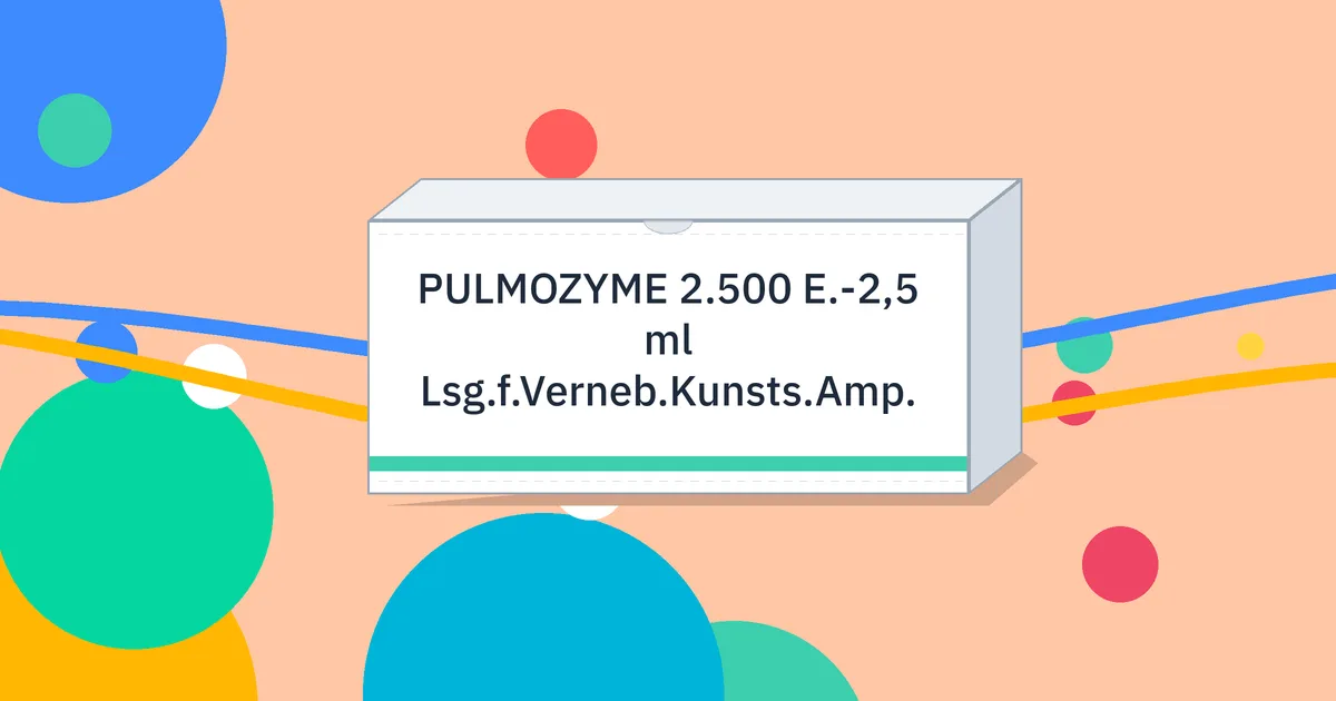 Symbolbild: Packung mit der Aufschrift PULMOZYME 2.500 E.-2,5 ml Lsg.f.Verneb.Kunsts.Amp. (PZN 11557415) – Verfügbarkeit und Bezug in Apotheken in Frankfurt am Main